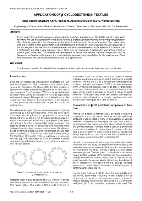 APPLICATIONS OF β-CYCLODEXTRINS IN TEXTILES
