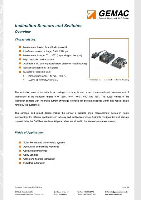 Inclination Sensors and Switches