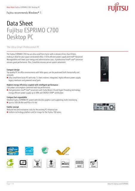 Data Sheet Fujitsu ESPRIMO C700 Desktop PC - Redoffice PKC A/S