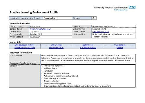 Clinical profile gynaecology - University Hospital Southampton NHS ...