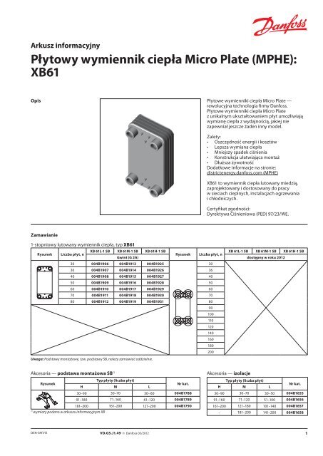 Płytowy wymiennik ciepła Micro Plate (MPHE): XB61 - Danfoss