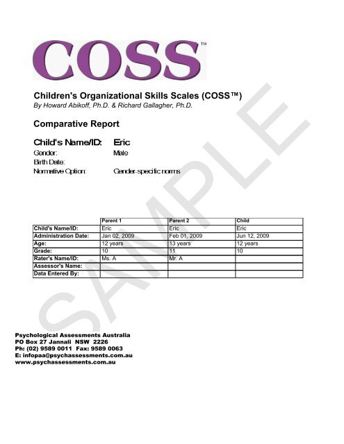 COSS Sample Comparative Report - Psychological Assessments ...