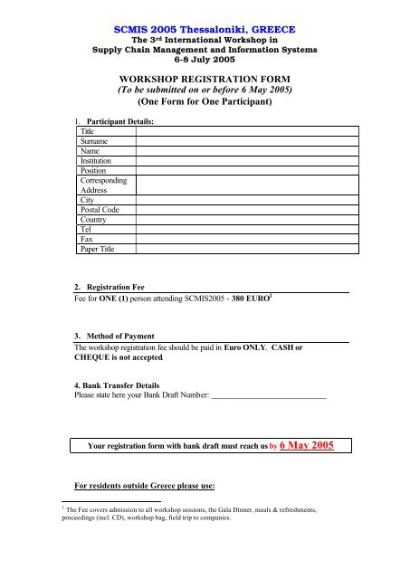 Workshop Registration Form - South East European Research ...