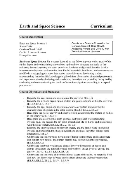 Earth and Space Science Curriculum