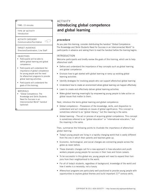 introducing global competence and global learning - Asia Society
