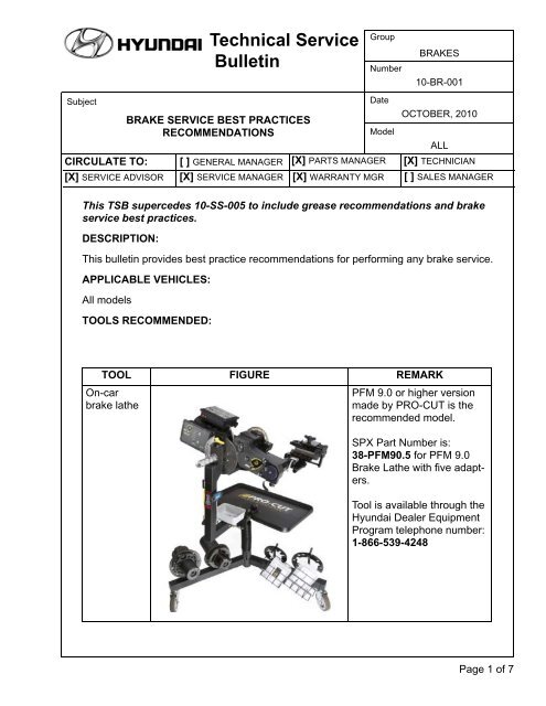 Technical Service Bulletin - Pro-Cut USA On-Car Brake Lathes