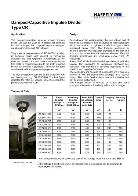 Damped-Capacitive Impulse Divider Type CR - Haefely Test AG