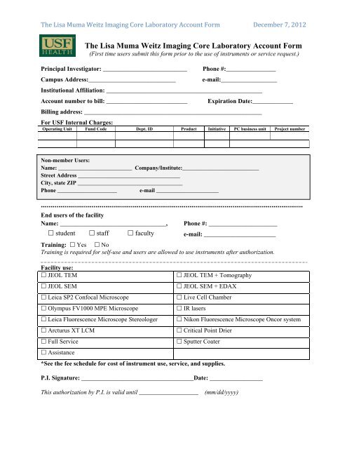 The Lisa Muma Weitz Imaging Core Laboratory Account Form