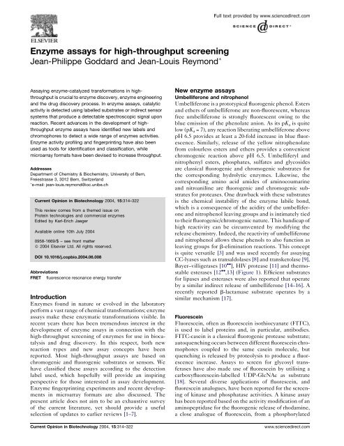 Enzyme assays for high-throughput screening - ResearchGate