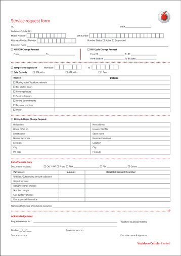 SIM Replacement Form - Vodafone