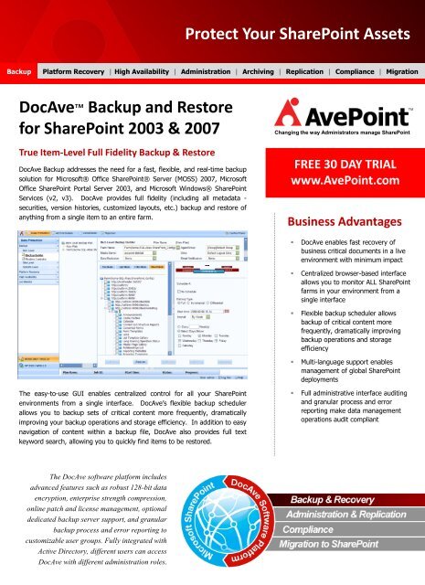 DocAve™ Backup and Restore for SharePoint 2003 ... - AvePoint