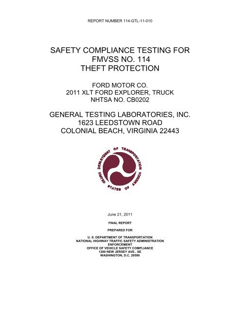 safety compliance testing for fmvss no. 114 theft protection