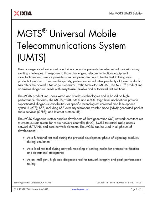 MGTS Universal Mobile Telecommunications System (UMTS) - Ixia