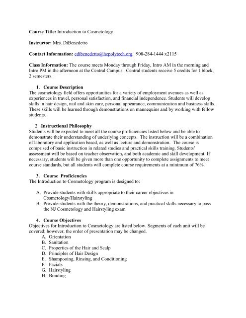 Intro to Cosmetology Syllabus