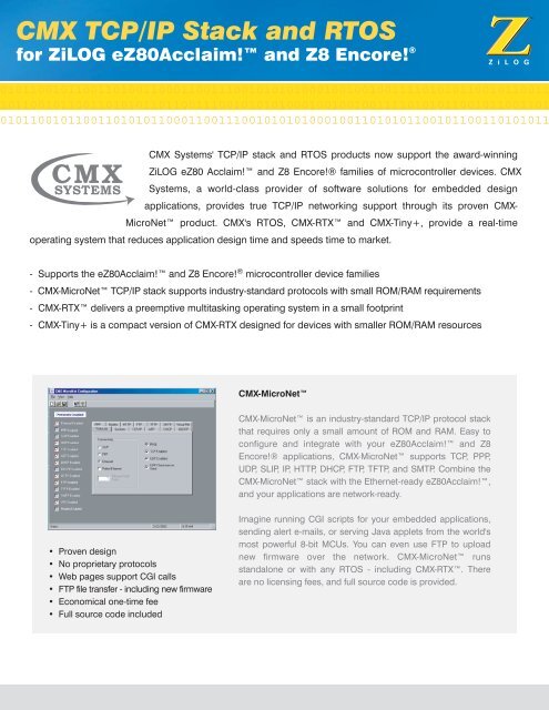 CMX TCP/IP Stack and RTOS - Zilog