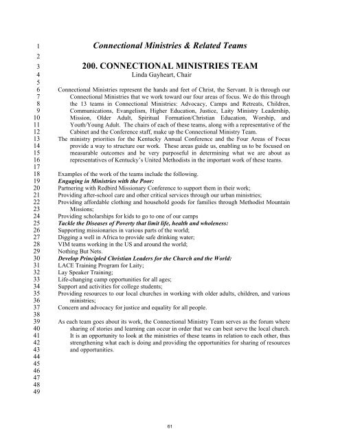 Reports for Connectional Ministries & Related Teams