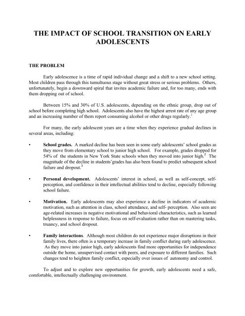 the impact of school transition on early adolescents - Office of Child ...