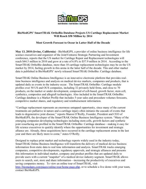 BioMedGPS' SmartTRAK OrthoBio Database Projects ... - Orthoworld