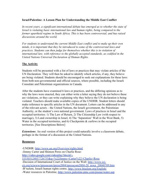 Israel/Palestine: A Lesson Plan for Understanding the Middle East ...