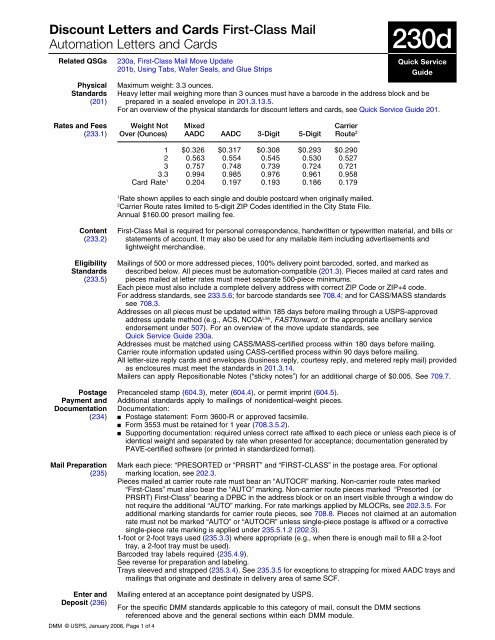 QSG 230d First-Class Mail Automation Letters and Cards