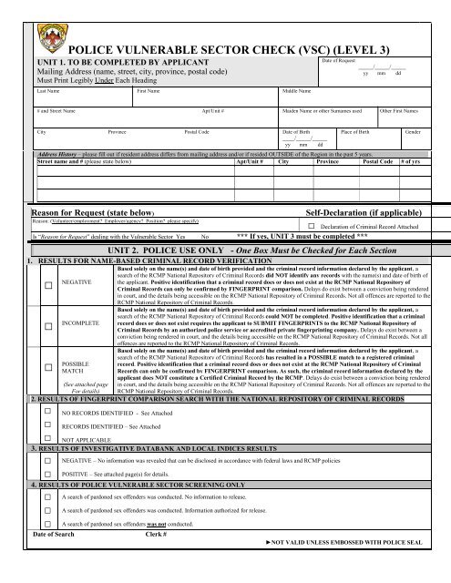 Level III APS Vulnerable Sector Check - Anishinabek Police Services