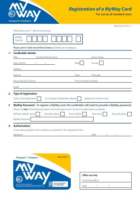 Register your MyWay card - Transport for Canberra