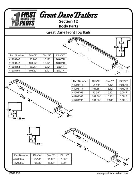 Top & Bottom Nose Rails - Great Dane Trailers