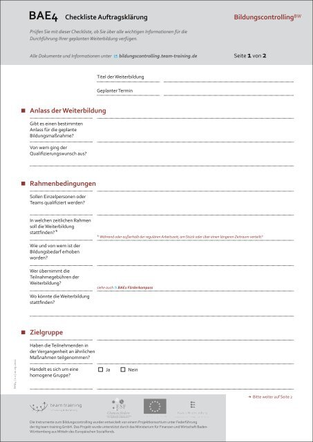 Auftragsklärung - Bildungscontrolling - ttg team training GmbH