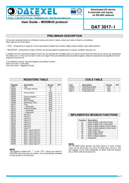 DAT3017-I 4-20mA Current input to RS485 Modbus - Datexel