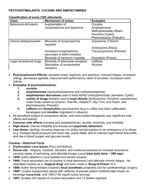PSYCHOSTIMULANTS: COCAINE AND AMPHETAMINES ...