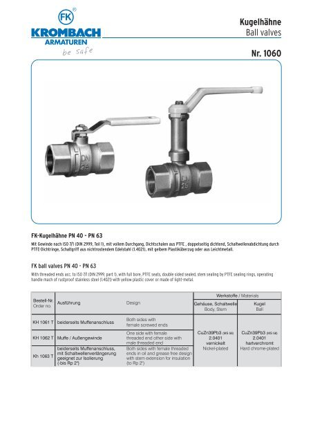 KugelhÃƒÂ¤hne Ball valves Nr. 1060 - Krombach