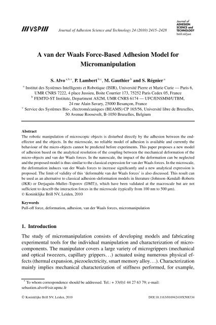 A van der Waals Force-Based Adhesion Model for Micromanipulation