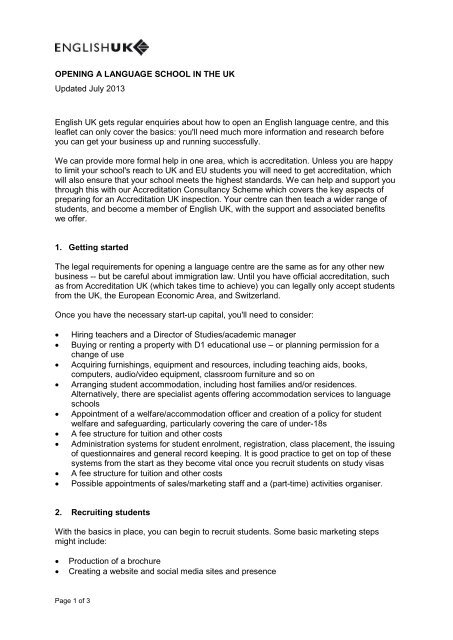 Opening a Language School in the UK - English UK