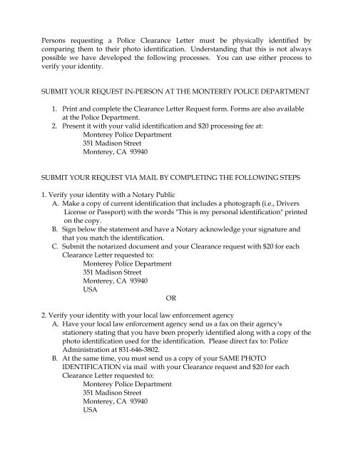 Instructions and Clearance Letter Request Form Instructions and Clearance Letter Request Form