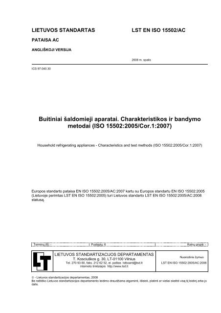 ISO 15502:2005/Cor.1:2007 - Standartizacijos departamentas prie AM