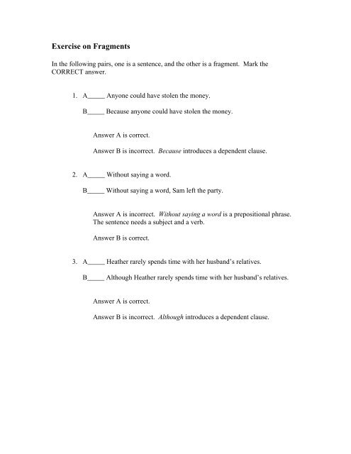 Microsoft Word Exercise on Fragments with Answers.doc