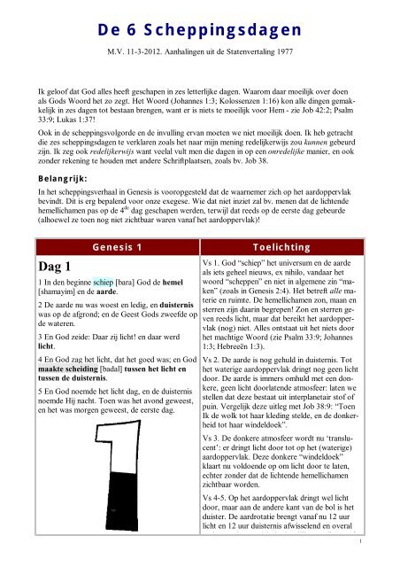De 6 Scheppingsdagen in Genesis 1 nader ... - Marc Verhoeven