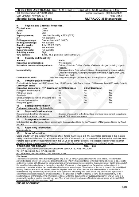MOLYTEC AUSTRALIA, Unit 1