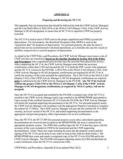 CWIP Policy and Procedures, Appendix R (Last updated ... - NOAA