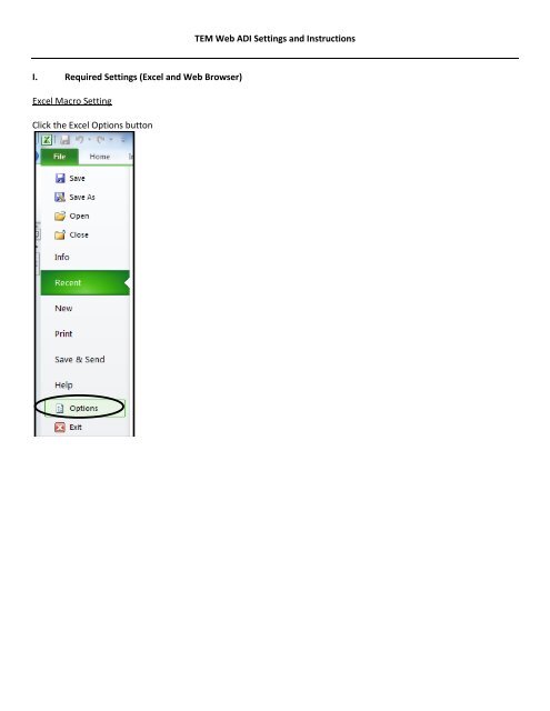 Required Settings and Quick Reference Guide