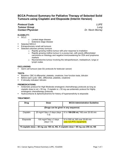BCCA Protocol Summary for Palliative Therapy of Selected Solid ...