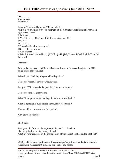 Final FRCA exam viva questions June 2009: Set 2 - MEDICAL ...