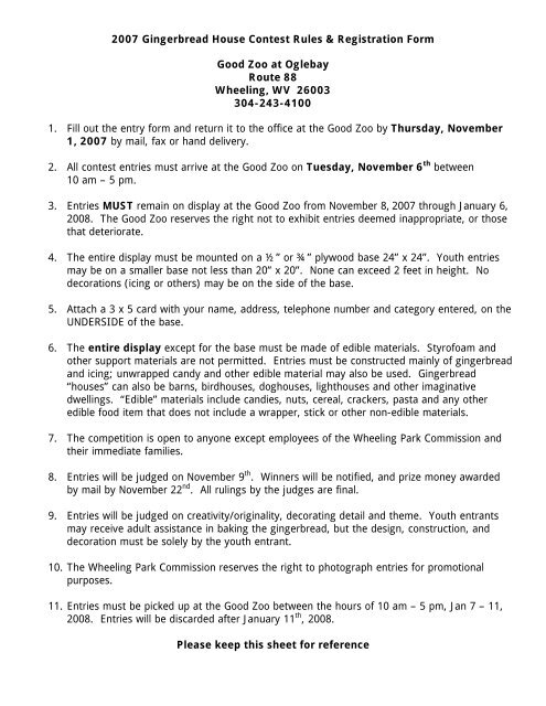2007 Gingerbread House Contest Rules ... - Oglebay Resort