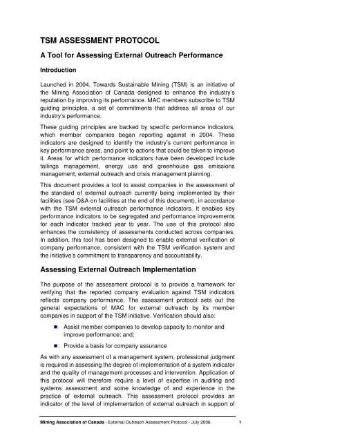 TSM ASSESSMENT PROTOCOL - CommDev