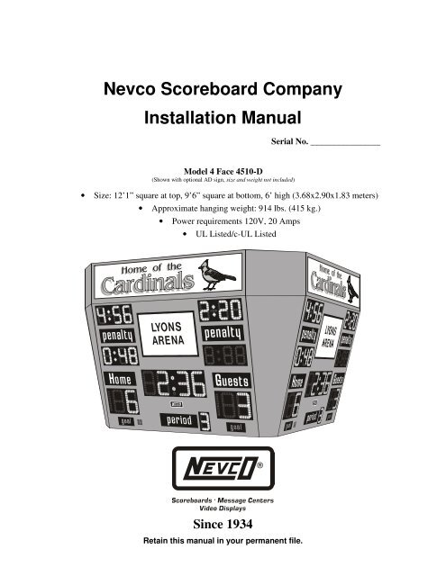 Nevco Scoreboard Company Installation Manual