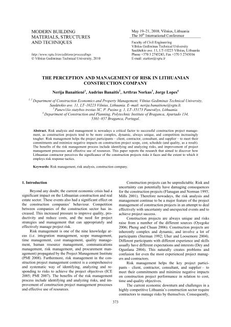 the perception and management of risk in lithuanian construction ...