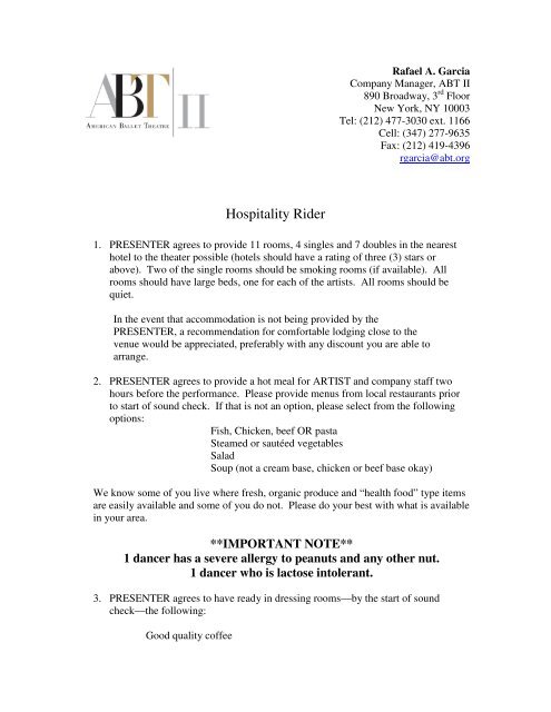 Hospitality Rider - CAMI Music LLC