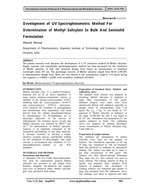 Development Of Uv Spectrophotometric Method For Determination