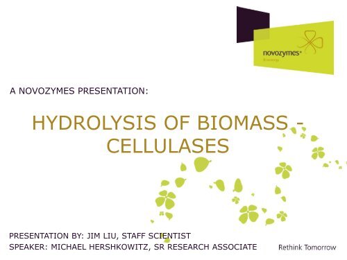 Hydrolysis OF BIOMASS - cellulases - Novozymes