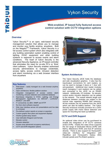 Niagara Vykon Security Data Sheet - Tridium Europe